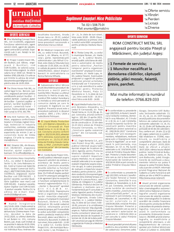 Anunt ziar autorizatie de construire| Publicare rapida inainte de ...